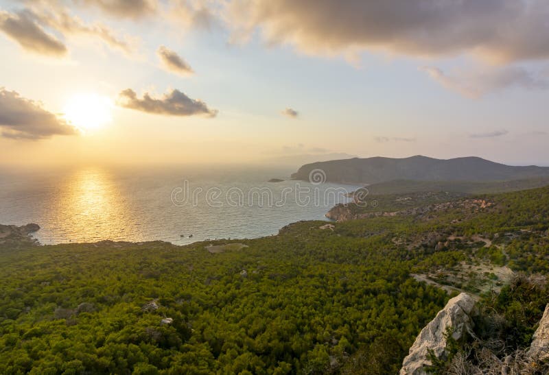 Sunset on Rhodes Island Seen from Monolithos Castle, Greece Stock Photo ...