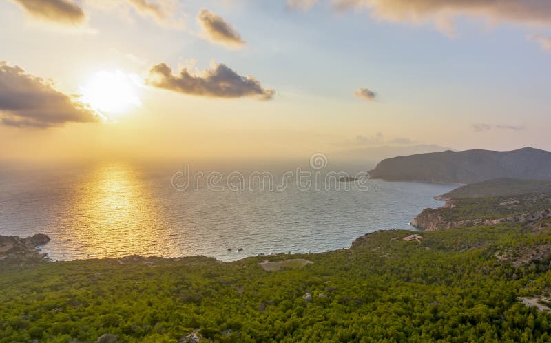 Sunset on Rhodes Island Seen from Monolithos Castle, Greece Stock Photo ...