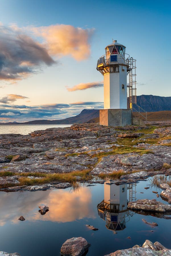 Dusk at Rhue Lighthouse Near Ullapool Stock Photo - Image of coastal ...