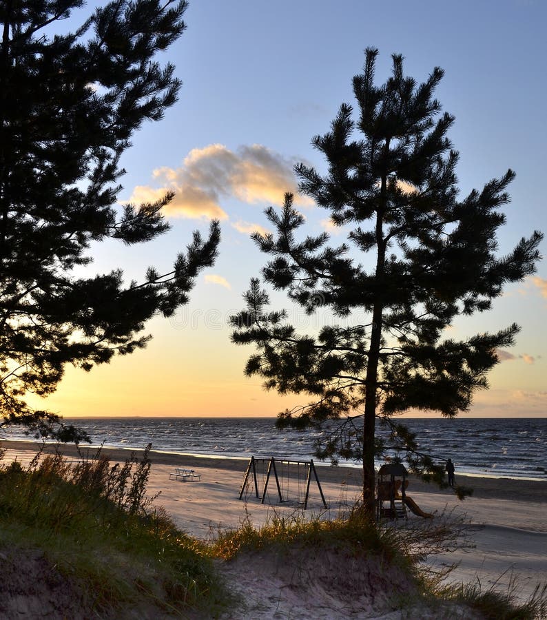 Sunset at Riga Gulf, Baltic Sea, Latvia Stock Image - Image of resort ...
