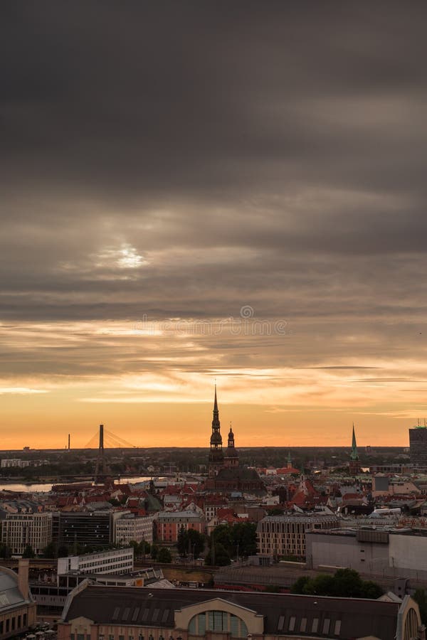 Sunset in Riga stock photo. Image of stone, achitecture - 156191454