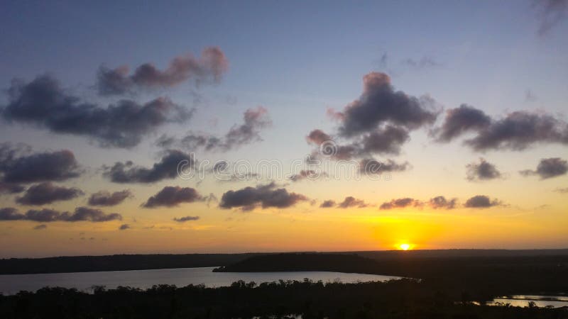 Sunset on the Right Overlooking the Lake on the Left Stock Photo ...