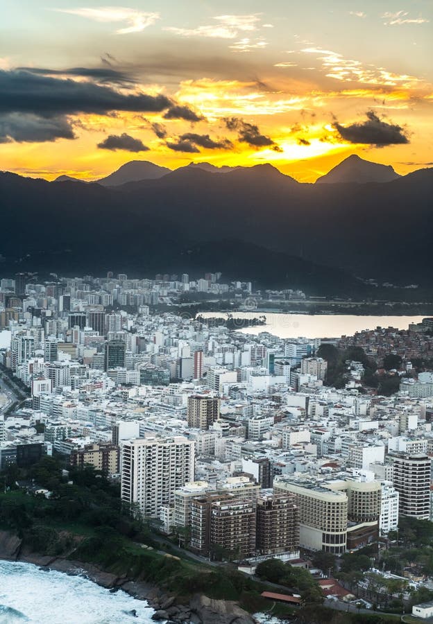 Sunset in Rio De Janeiro, Aerial Shot Stock Photo - Image of cristo ...