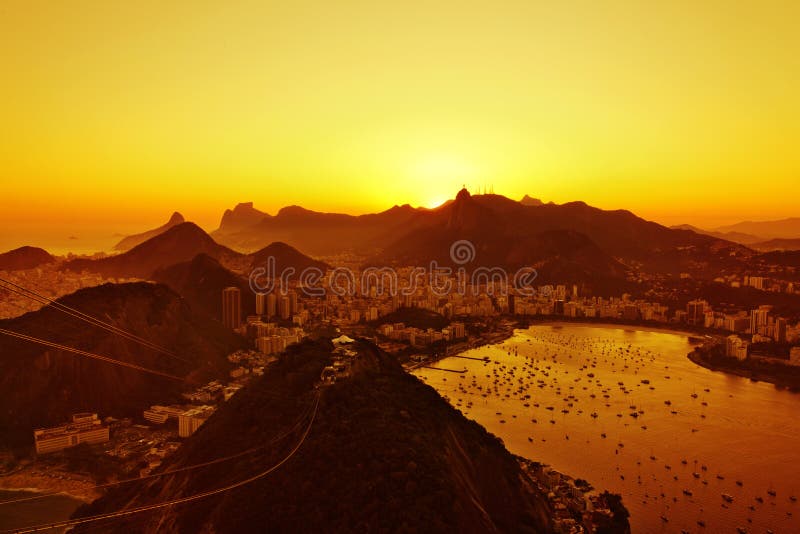 Sunset in Rio de Janeiro stock image. Image of coast - 181893263