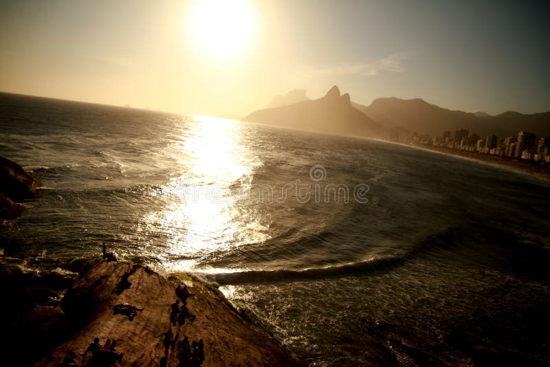 Sunset from Arpoador in Rio De Janeiro Stock Image - Image of water ...