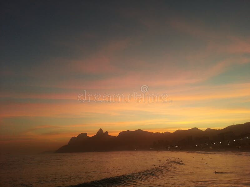 Sunset in Rio de Janeiro stock photo. Image of scenery - 131828760
