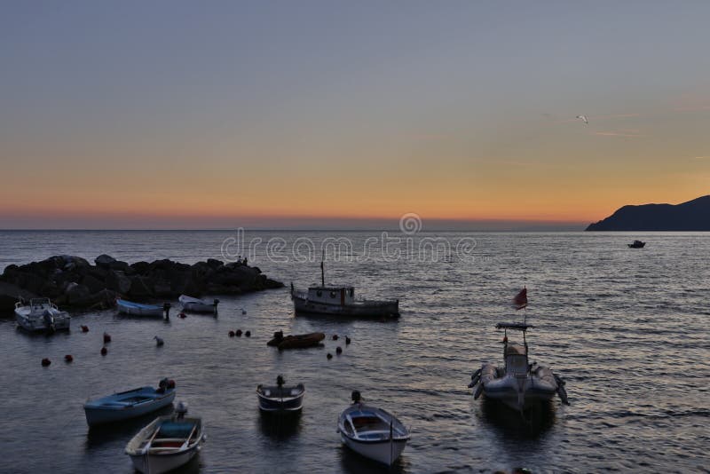 Sunset Riomaggiore stock photo. Image of riomaggiore - 97869160