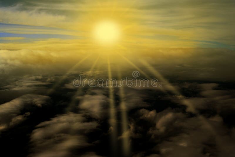 Sunset Risen Sun Clouds on the Plane Nature Background Stock Photo ...