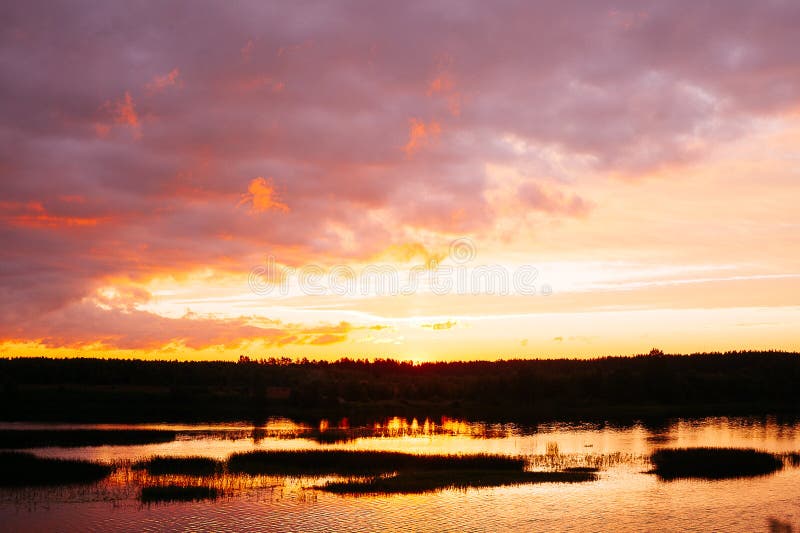 Sunset on the river stock photo. Image of beautiful - 142984336