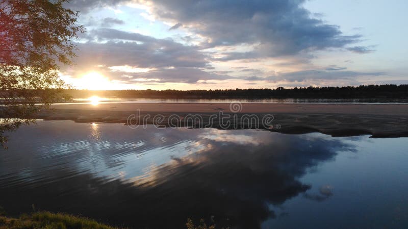 Sunset on the river Bank. stock photo. Image of clouds - 190837280