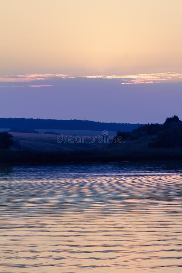 Sunset on the River Bank. Sun Rays and Reflections. Colorful Summer ...