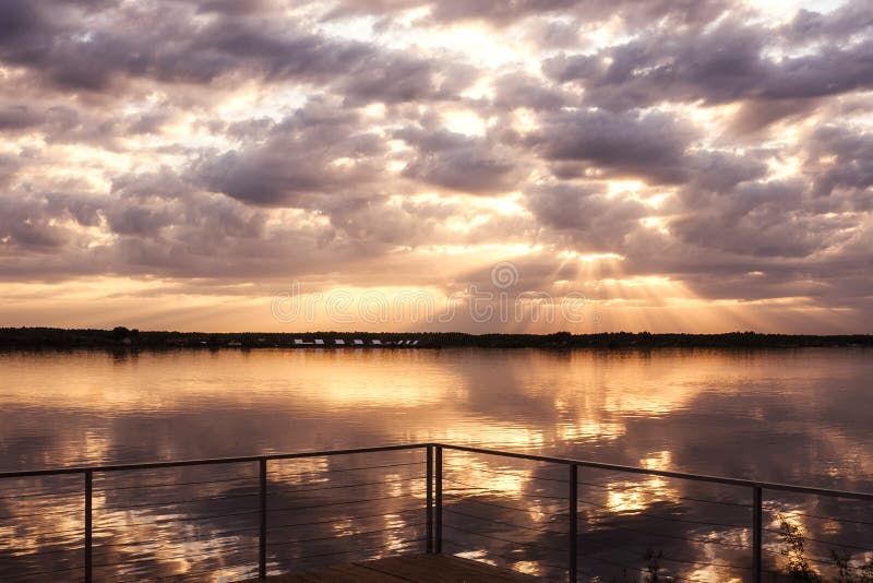 Sunset at the River, Beautiful Sun Light. Stock Photo - Image of river ...