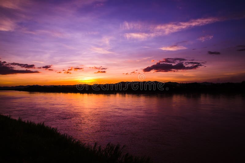 Sunset river color purple stock photo. Image of horizon - 55582736