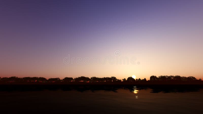 Sunset on the River 3D Render Stock Image - Image of nature, color ...