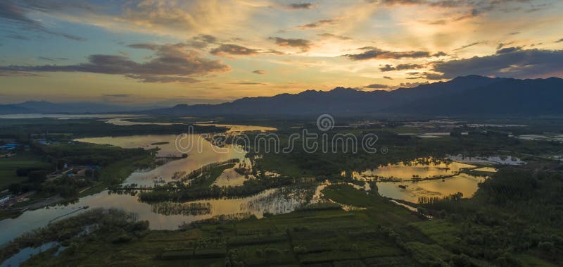 Sunset on River and Farmland Stock Photo - Image of bjmcse, china: 66384280