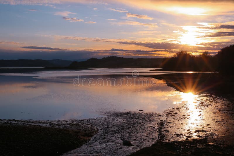 Sunset at the river Gaula stock photo. Image of norwegian - 181663454
