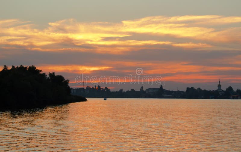 Sunset River Horizon on River in Ukraine Stock Image - Image of ...