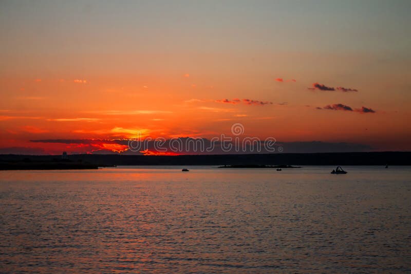 Sunset on the River, Lake in Artistic Processing Stock Photo - Image of ...