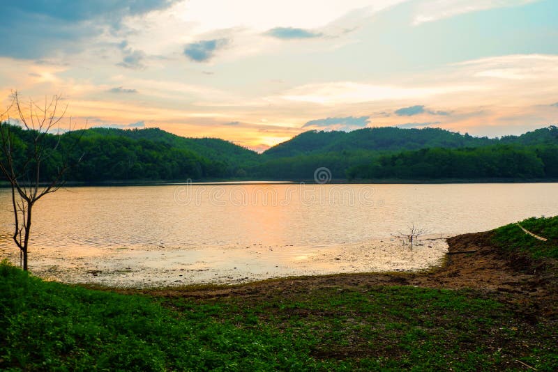 Sunset river color purple stock photo. Image of horizon - 55582736