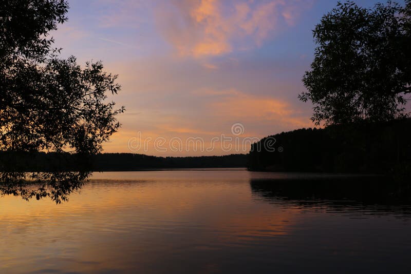 Sunset River Sky Clouds Landscape. River Sunset Horizon View. Sunset ...