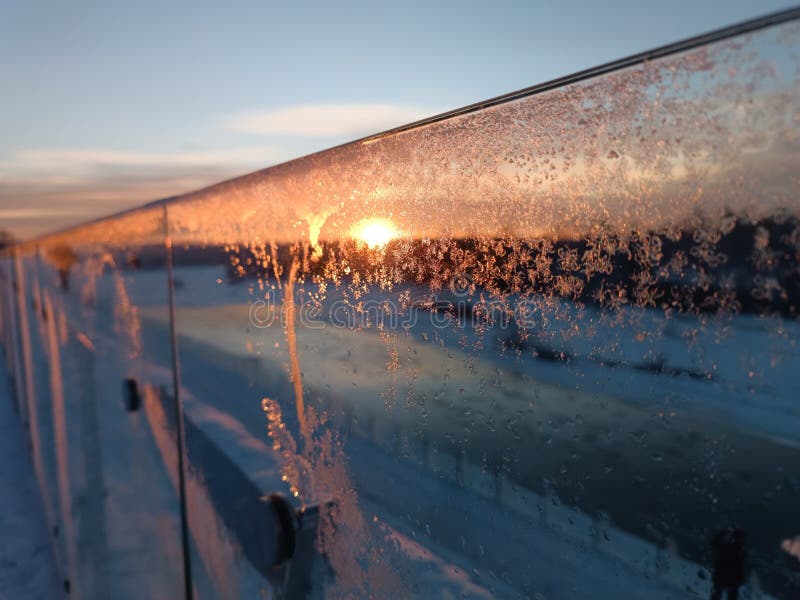 Sunset on the River, the Sun is Reflected in the Glass Railing Stock ...