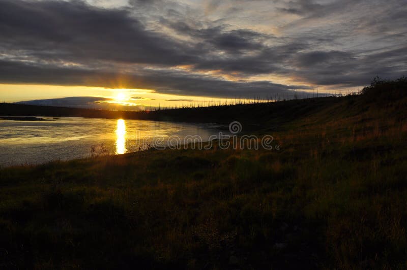 Sunset on the River in Tundra. Stock Photo - Image of putorana, russia ...