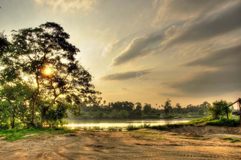 Sunset at Riverside stock image. Image of riverside, view - 48828497