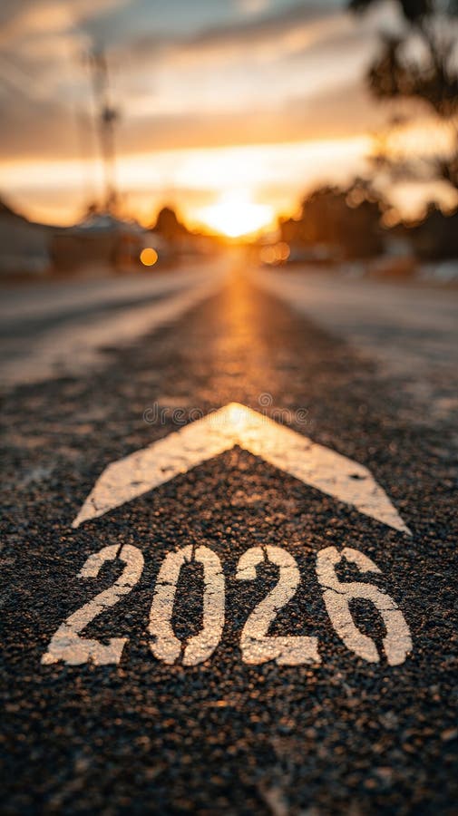 Sunset Road with 2026 Arrow Symbolizing Future Journey and New ...