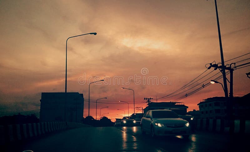 Sunset road editorial image. Image of road, city, sunset - 45224980
