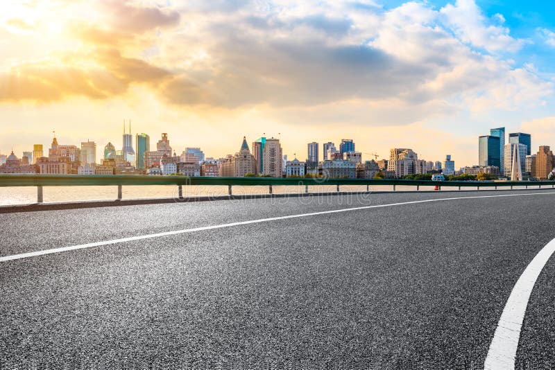 Sunset Road and City Skyline in Shanghai Stock Image - Image of cloud ...