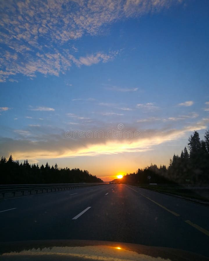 Sunset and Road stock photo. Image of nature, discoveries - 153958486