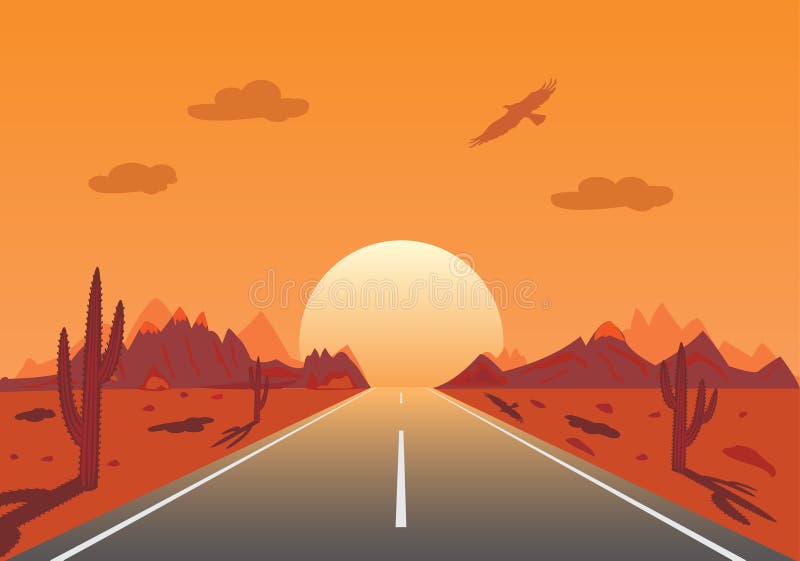 Sunset Road in Mexican Desert Stock Vector - Illustration of vacation ...