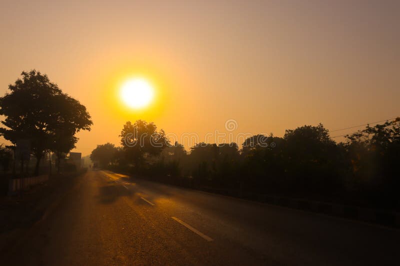 Sunset on the Road Side with Trees Stock Image - Image of rock, cloud ...