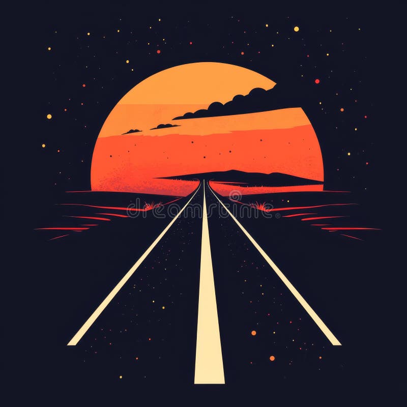 Sunset on the Road. Vector Illustration of a Flat Design Stock ...