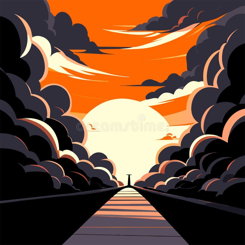Sunset on the Road. Vector Illustration in a Flat Style Stock ...
