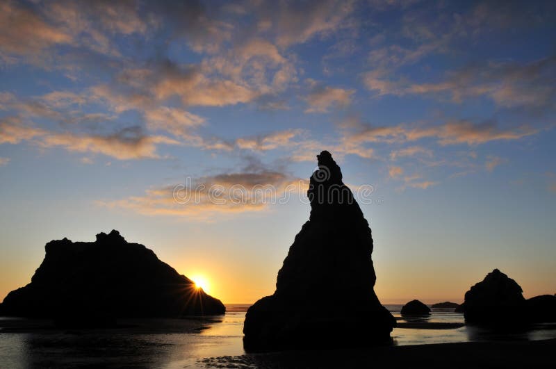 Sunset with Rock Formations, Bandon, Oregon Stock Image - Image of ...