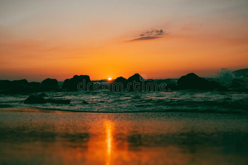 Sunset on the Rocky Ocean Coast Stock Photo - Image of beautiful ...