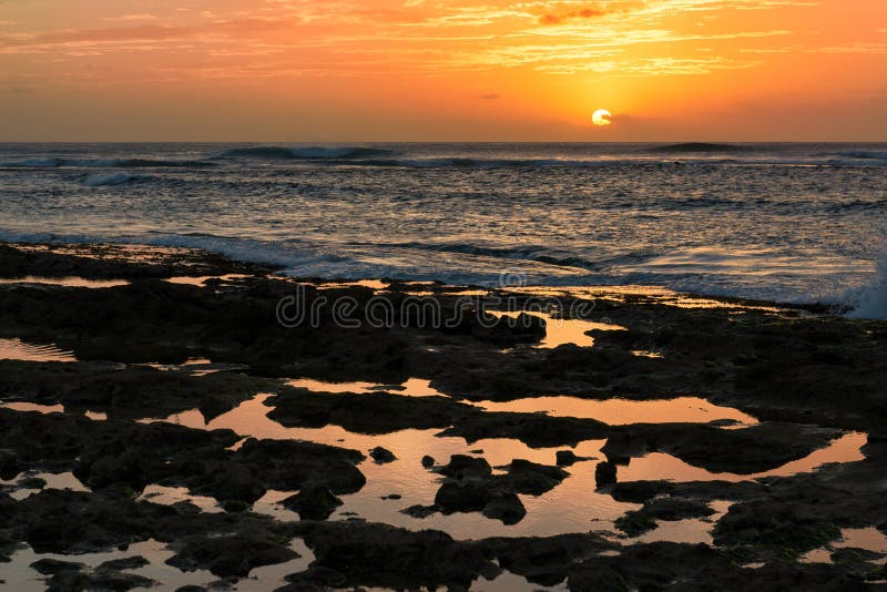Sunset by Rocky Tide Pools in Waianae, Hawaii Stock Photo - Image of ...