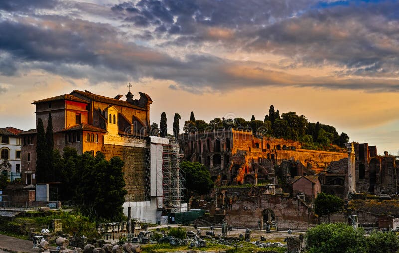 Sunset of Roman Ruins stock photo. Image of ruin, church - 65846856