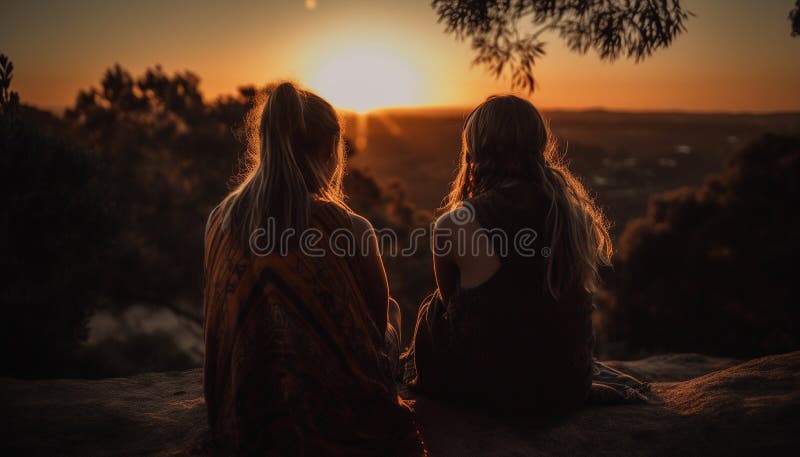 Sunset Romance Two Young Adults Embracing in Nature Beauty Generated by ...