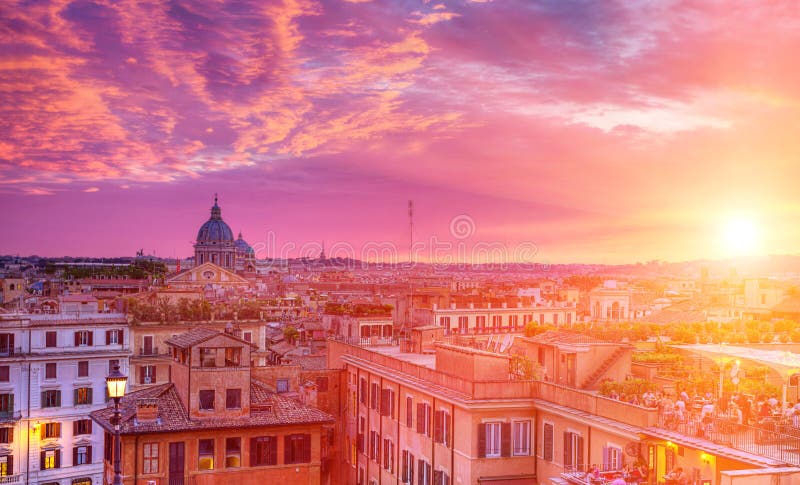 Sunset in Rome. stock image. Image of history, basilica - 56195711