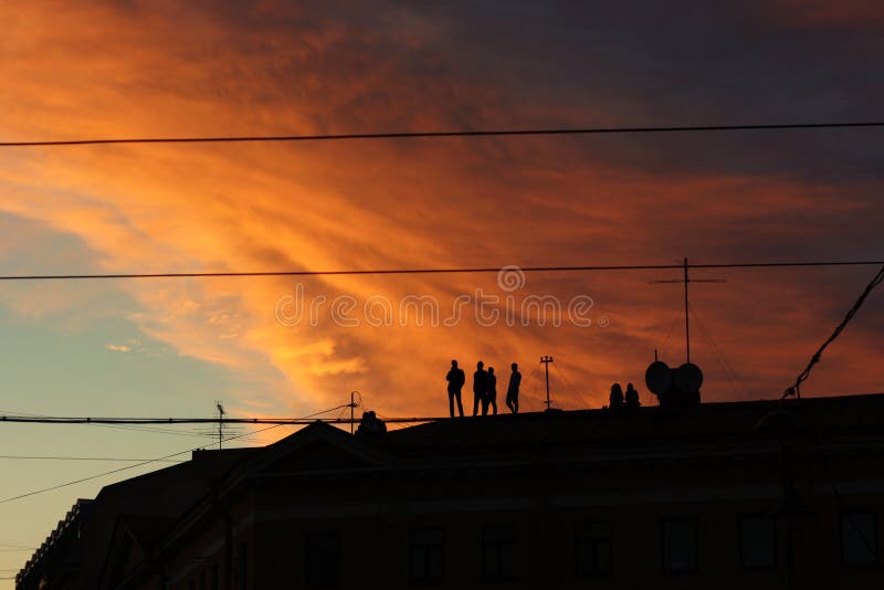 Sunset on the roof stock image. Image of black, saint - 74919325