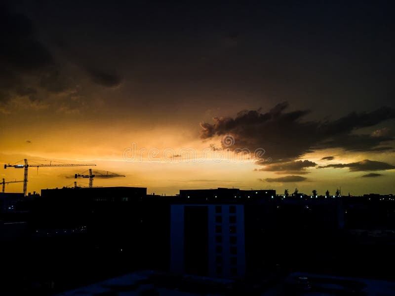 Sunset on the Roof and Construction Stock Image - Image of memorial ...