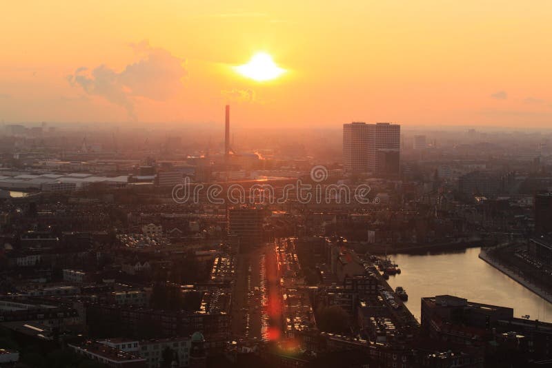 Sunset in Rotterdam editorial image. Image of crane, city - 35578310