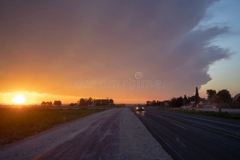 Sunset Over the Road, Car in Backlight Stock Image - Image of land ...