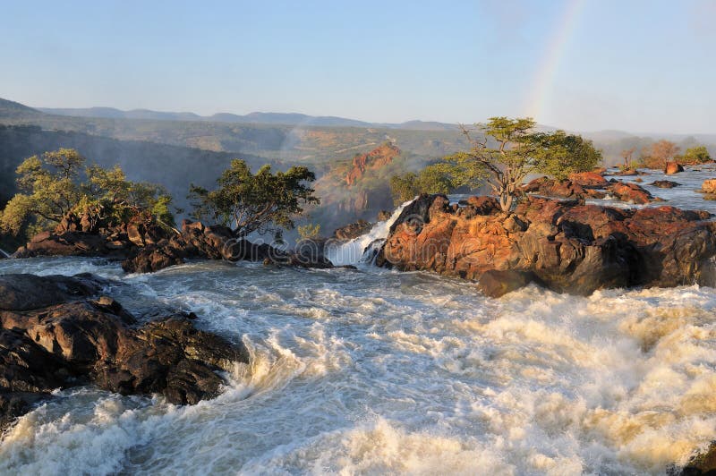 Sunset at the Ruacana Waterfall, Namibia Stock Image - Image of cascade ...