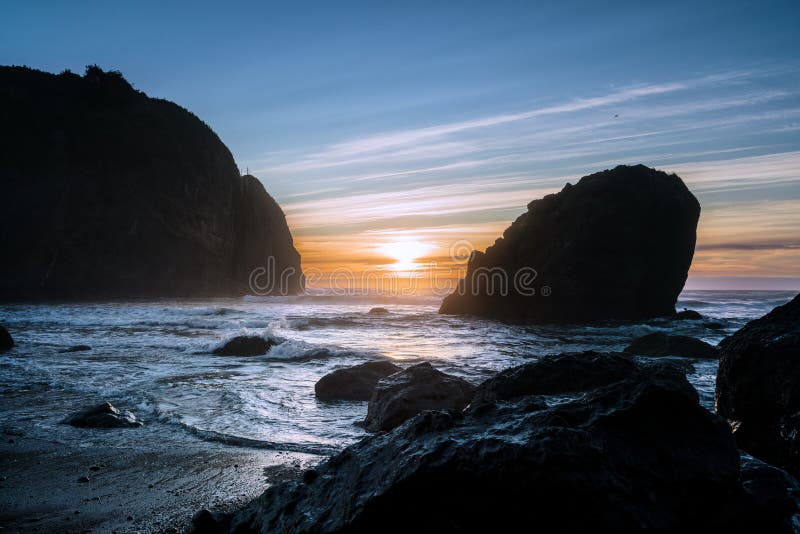 Rock Outcroping at Ruby Beach Sunset Along Pacific Ocean Stock Photo ...