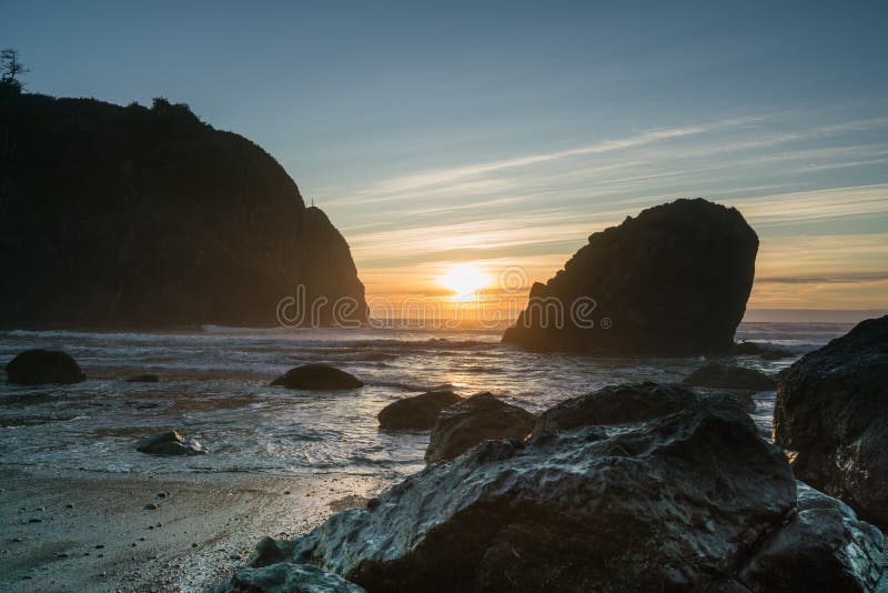 Rock Outcroping at Ruby Beach Sunset Along Pacific Ocean Stock Image ...