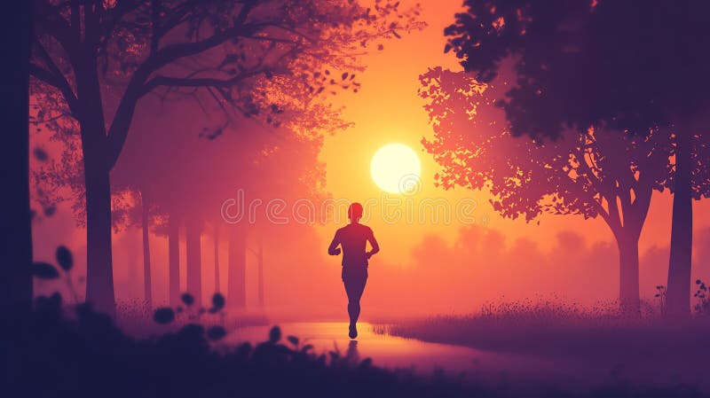 Sunset Runner Silhouette Illustration Stock Photo - Image of exercise ...