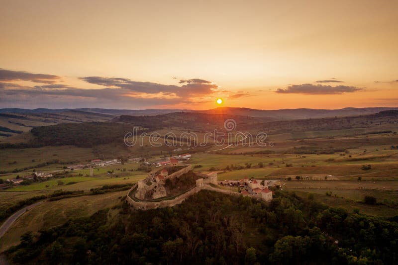 Sunset at Rupea Castle, Brasov, Romania Stock Photo - Image of ...